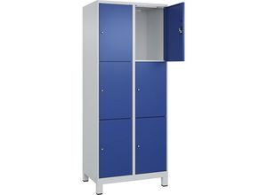 4068192014010 - 3er-Schließfachschrank Evolo PLUS 2 Abteile lichtgrau   enzianblau B 800 mm 6 Fächer mit breiten Füßen Zylinderschloss kaiserkraft