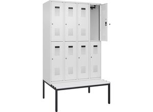 4068192404668 - Doppelstock-Spind Evolo PLUS Sitzbank 4 Abteile weiß B 1200 mm Zylinderschloss mit untergebauter Sitzbank Kunststoff kaiserkraft