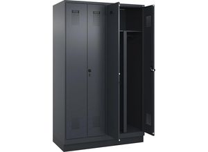 4067521944134 - Schwarz-Weiß-Spind Evolo PLUS 2 Abteile Trennwand verkürzt grau B 1200 mm mit Bodensockel Sicherheits-Drehriegel kaiserkraft