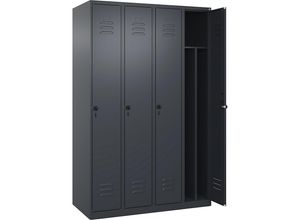4067521329443 - Schwarz-Weiß-Spind Classic PLUS schmal 4 Abteile Trennwand verkürzt grau B 1200 mm mit Bodengleitern Drehriegel Trennwand mittig C+P