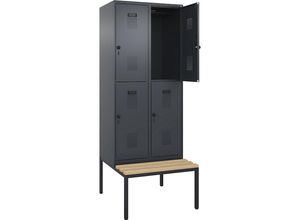 4068192200529 - Doppelstock-Spind Evolo PLUS Sitzbank 2 Abteile grau B 800 mm Sicherheits-Drehriegel mit untergebauter Sitzbank Buche kaiserkraft