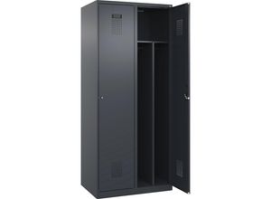 4067521988923 - Schwarz-Weiß-Spind Evolo PLUS schmal 2 Abteile Trennwand verkürzt grau B 800 mm mit Bodengleitern Zylinderschloss kaiserkraft