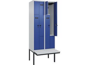 4068427099140 - Z-Spind Evolo PLUS Sitzbank 2 Abteile lichtgrau   enzianblau B 800 mm Sicherheits-Drehriegel mit auskragender Sitzbank Kunststoff kaiserkraft