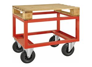 7350050352578 - Palettenwagen KM221-H Palettenwagen niedrig 600x800x650mm (BxLxH) bis 800kg belastbar 2 Bockrollen 2 Lenkrollen rot 735005