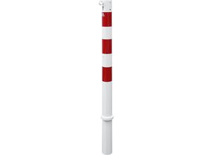 4250384728946 - Absperrpfosten Ø 76 mm weiß   rot herausnehmbar mit Profilzylinder mit 1 Öse Schake
