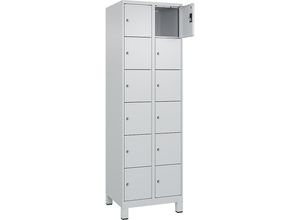 4068192013549 - 6er-Schließfachschrank Evolo PLUS 2 Abteile lichtgrau B 600 mm 12 Fächer mit breiten Füßen Zylinderschloss kaiserkraft