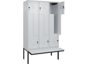 4067521116166 - Z-Spind Classic PLUS Sitzbank 3 Abteile lichtgrau B 1200 mm Sicherheits-Drehriegel auskragend Kunststoff C+P