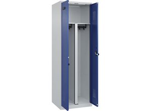 4067521931820 - Schwarz-Weiß-Spind Evolo PLUS 1 Abteil Trennwand verkürzt lichtgrau   enzianblau B 600 mm mit Bodengleitern Sicherheits-Drehriegel kaiserkraft