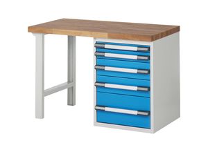 4061753037459 - eurokraft pro Werkbank Baukastensystem Serie 7000 5 Schubladen BxT 1250 x 700 mm