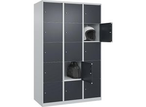 4067521352625 - 5er-Schließfachschrank Classic PLUS 3 Abteile lichtgrau   grau B 1200 mm 15 Fächer mit Bodengleitern C+P