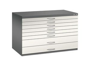 4068192048800 - Zeichnungsschrank DIN A1 8 Schubladen Höhe 760 mm vulkangrau   perlweiß C+P