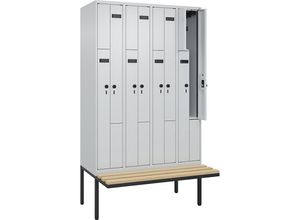 4068192909125 - Z-Spind Evolo PLUS Sitzbank 4 Abteile lichtgrau   lichtgrau B 1200 mm Sicherheits-Drehriegel mit auskragender Sitzbank Buche kaiserkraft
