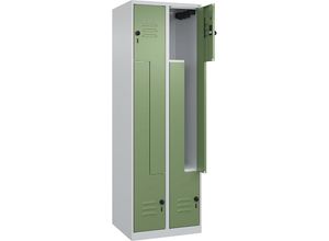 4067521320754 - Z-Spind Classic PLUS 2 Abteile lichtgrau   resedagrün B 600 mm mit Bodengleitern Drehriegel C+P