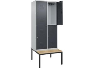 4066681806443 - Doppelstock-Spind Classic PLUS Sitzbank 2 Abteile lichtgrau   grau B 800 mm Zylinderschloss untergebaut Buche-Hartholz C+P