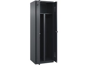 4067521943533 - Schwarz-Weiß-Spind Evolo PLUS 1 Abteil Trennwand verkürzt grau B 600 mm mit Bodengleitern Sicherheits-Drehriegel kaiserkraft