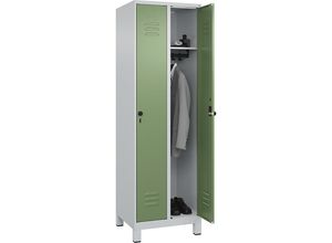 4066681611023 - Spind Classic PLUS 2 Abteile lichtgrau   resedagrün B 600 mm mit Füßen Drehriegel C+P