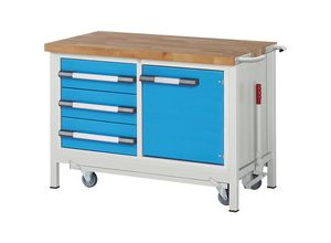 4061753038470 - eurokraft pro Fahr- und absenkbare Werkbank Gestellbauweise Serie 8000 3 Schubladen 1 Tür BxT 1250 x 700 mm