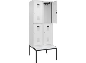 4068192404767 - Doppelstock-Spind Evolo PLUS Sitzbank 2 Abteile weiß B 800 mm Zylinderschloss mit untergebauter Sitzbank Kunststoff kaiserkraft
