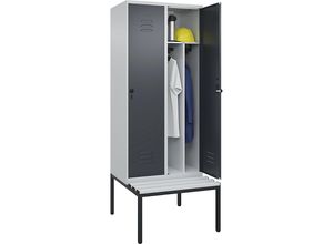 4066681792470 - Schwarz-Weiß-Spind Classic PLUS Sitzbank schmal 2 Abteile Trennwand verkürzt lichtgrau   grau B 800 mm Sicherheits-Drehriegel untergebaut Kunststoff C+P