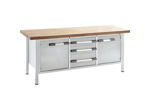 4061753029379 - eurokraft pro Höhenverstellbare Werkbank Gestellbauweise Breite 2000 mm 3 Schubladen 2 Türen grau