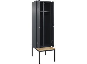 4066681745858 - Schwarz-Weiß-Spind Classic PLUS Sitzbank 1 Abteil grau B 600 mm Sicherheits-Drehriegel untergebaut Buche-Hartholz C+P