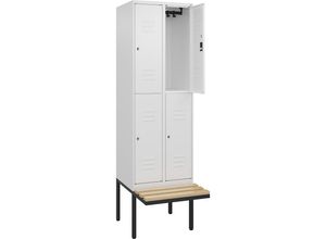 4066681798694 - Doppelstock-Spind Classic PLUS Sitzbank 2 Abteile verkehrsweiß B 600 mm Zylinderschloss auskragend Buche-Hartholz C+P