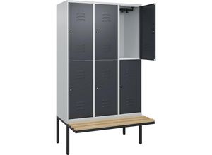 4066681801783 - Doppelstock-Spind Classic PLUS Sitzbank 3 Abteile lichtgrau   grau B 1200 mm Zylinderschloss auskragend Buche-Hartholz C+P