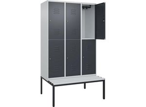 4066681749405 - Doppelstock-Spind Classic PLUS Sitzbank 3 Abteile lichtgrau   grau B 1200 mm Zylinderschloss untergebaut Kunststoff C+P