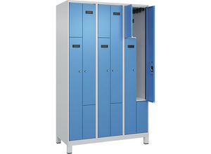 4068192681779 - Z-Spind Evolo PLUS 3 Abteile lichtgrau   lichtblau B 1200 mm 6 Fächer mit breiten Füßen Zylinderschloss kaiserkraft