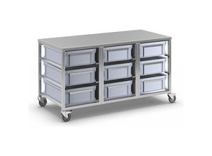 4061753293695 - Edelstahl-Behälterwagen 9 Behälter à 30 l LxBxH 1445 x 675 x 790 mm kaiserkraft