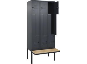 4067521115299 - Z-Spind Classic PLUS Sitzbank 3 Abteile grau B 900 mm Sicherheits-Drehriegel auskragend Buche-Hartholz C+P