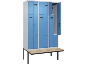 4068192980766 - Z-Spind Evolo PLUS Sitzbank 3 Abteile lichtgrau   lichtblau B 1200 mm Zylinderschloss mit auskragender Sitzbank Buche kaiserkraft
