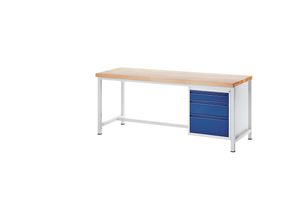 4040376981523 - Werkbank Gestellbauweise 3 Schubladen Größe L je 1 x 120 180 240 mm hoch Tiefe 700 mm Breite 2000 mm RAU