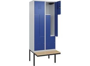 4067521114759 - Z-Spind Classic PLUS Sitzbank 2 Abteile lichtgrau   enzianblau B 800 mm Zylinderschloss auskragend Buche-Hartholz C+P