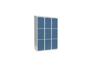 7042424834161 - 3er-Schließfachschrank Fydor 3 Abteile lichtgrau   brillantblau B 1200 mm 3 Abteile schräge Dachform Vorhängeschloss kaiserkraft