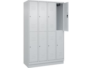 4066681668690 - Doppelstock-Spind Classic PLUS 4 Abteile lichtgrau HxB 1950 x 1200 mm mit Bodensockel Zylinderschloss C+P