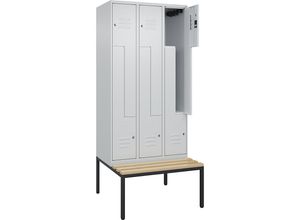 4067521119617 - Z-Spind Classic PLUS Sitzbank 3 Abteile lichtgrau B 900 mm Zylinderschloss untergebaut Buche-Hartholz C+P