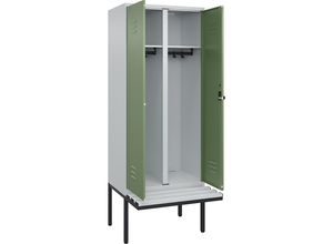 4066681789456 - Schwarz-Weiß-Spind Classic PLUS Sitzbank 1 Abteil lichtgrau   resedagrün B 800 mm Sicherheits-Drehriegel auskragend Kunststoff C+P