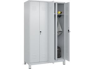 4066681616448 - Schwarz-Weiß-Spind Classic PLUS 2 Abteile lichtgrau HxB 1950 x 1200 mm mit Füßen Drehriegel C+P
