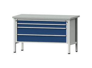 4014641018122 - Werkbank 1500 mm breit Gestellbauweise 4 Schubladen à 2 x 90 2 x 180 mm Stahlblechbelagplatte Höhe 890 mm ANKE