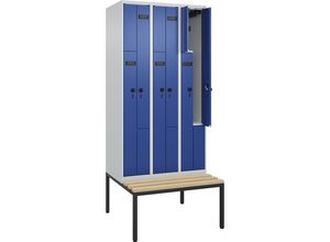 4068192923954 - Z-Spind Evolo PLUS Sitzbank 3 Abteile lichtgrau   enzianblau B 900 mm Sicherheits-Drehriegel mit untergebauter Sitzbank Buche kaiserkraft