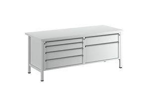 4014641405328 - Werkbank mit XL XXL-Schubladen Gestellbauweise Breite 2000 mm 6 Schubladen Universalplatte Front lichtgrau ANKE