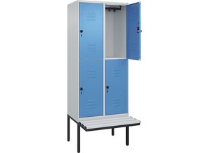 4066681799790 - Doppelstock-Spind Classic PLUS Sitzbank 2 Abteile lichtgrau   lichtblau B 800 mm Sicherheits-Drehriegel auskragend Kunststoff C+P