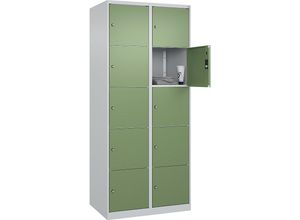 4067521351291 - 5er-Schließfachschrank Classic PLUS 2 Abteile lichtgrau   resedagrün B 800 mm 10 Fächer mit Bodengleitern C+P