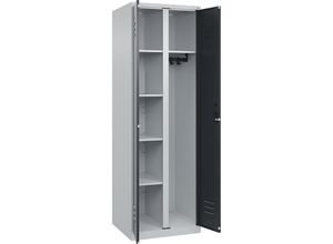 4067521423912 - Putzmittelspind Classic PLUS 1 Abteil Trennwand mittig lichtgrau   grau B 600 mm mit Bodengleitern Zylinderschloss C+P
