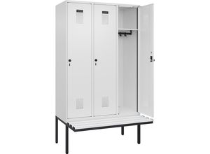 4068192373247 - Spind Evolo PLUS Sitzbank 3 Abteile weiß B 1200 mm Sicherheits-Drehriegel mit auskragender Sitzbank Kunststoff kaiserkraft
