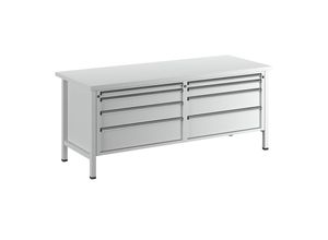 4014641405359 - Werkbank mit XL XXL-Schubladen Gestellbauweise Breite 2000 mm 8 Schubladen Universalplatte Front lichtgrau ANKE