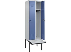 4066681785847 - Spind Classic PLUS Sitzbank 2 Abteile lichtgrau   fernblau B 600 mm Sicherheits-Drehriegel auskragend Kunststoff C+P
