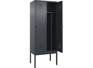 4068192201045 - Schwarz-Weiß-Spind Evolo PLUS schmal 2 Abteile Trennwand verkürzt grau B 800 mm mit schmalen Füßen Sicherheits-Drehriegel kaiserkraft