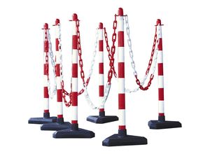 4055381110288 - Kettenständer-Set 6 Pfosten zementgefüllter Dreiecksfuß 10 m Kette rot   weiß kaiserkraft